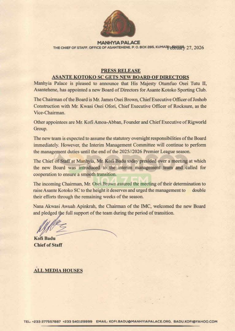 BREAKING NEWS: Otumfuo appoints new board of directors for Asante ...